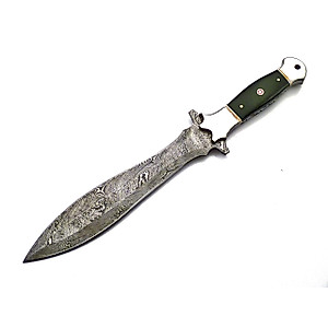 Skokie Knives Custom Hand Made Damascus Steel Hunting Knife Handle Green Micarta with White Fiber (G.D)
