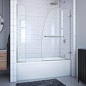 DreamLine Aqua Uno 56-60 in. W x 58 in. H Frameless Hinged Tub Door with Extender Panel in Brushed Nickel, SHDR-3534586-EX-04