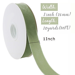 DINDOSAL Sage Green Velvet Ribbon 1 Inch Single Face Velvet Sage Green Christmas Ribbon for Tree Decorations, Gift Wrapping, Hair Bows, Choker, Wedding, Cafts, Bouquets, Baby Shower - 10 Yards