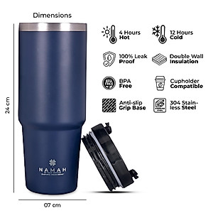 30 oz Stainless Steel Vacuum Insulated Tumbler with Handle Lid and Straw Leak and Spill Proof Travel Tumbler Cup with 2 Lids and Teddy Straw Cap Water Tumblers for Women and Men 890 ml