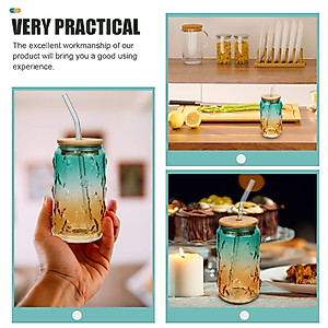 Hemoton Drinking Cup Glass Cups Water Cups Drinking Glasses with Bamboo Lids and - 12oz (350ml) Can Shaped Cups, Beer Glasses, Iced Coffee Glasses (Orange) Cold Drink Cups Flutes