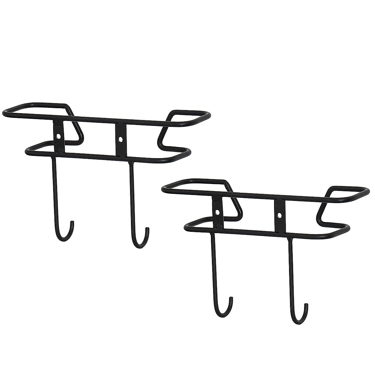 MyGift Wall Mounted Matte Black Metal Plate Display Rack with Hanging Hooks for Teacups and Mugs, Decorative Plate Holder Stand with Cup Hooks, Set of 2