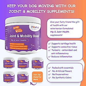 PawPuk Paws Joint & Mobility Supplements for Dogs, Glucosamine, Chondroitin, MSM – Anti Inflammation, NMN & CoQ10 - Antiaging, Green-Lipped Mussel, Turmeric