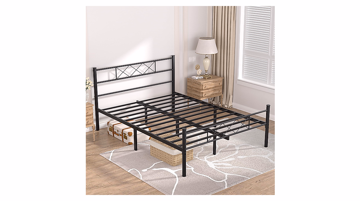 VECELO Full Size Bed Frame with Headboard - Heavy-Duty Metal Support