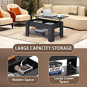 NChanmar Coffee Table for Living Room, Lift Top Coffee Table with Hidden Compartment and Storage Shelf, Living Room Furniture for Home, Office-Black