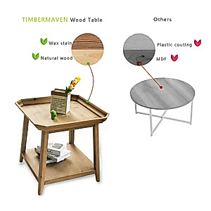 TIMBERMAVEN Rustic Farmhouse Square End Table, French Country Vintage Side Table, Boho Industrial with Storage Shelf for Living Room,café, Bedroom, Small Spaces,Solid Wood Nature White