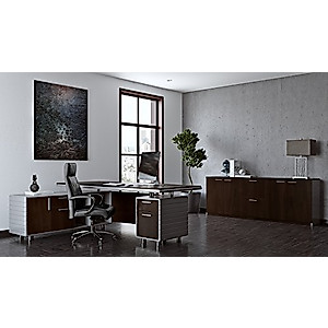 Zuri Furniture 83" Modern Kennedy Executive Dark Wood Desk with Left Return