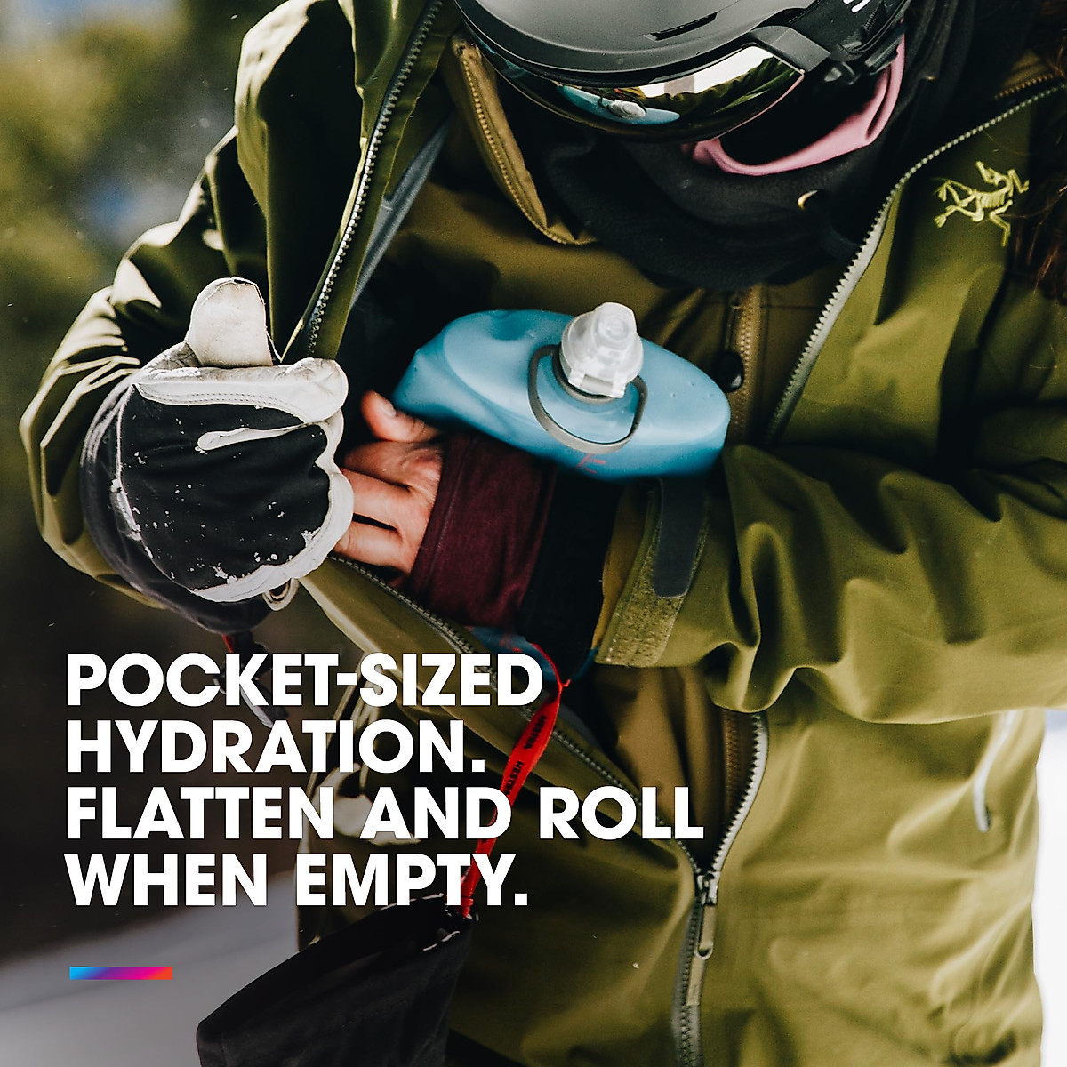 HydraPak Stow (500ml, 17oz) - Collapsible Water Bottle - Ultralight & Packable Travel Bottle, Flexible Ski, Hike, Bike or Climb Squeeze Flask - Mammoth Grey