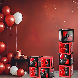 Barydat 8 Pcs Transparent Balloon Boxes Red and Black Clear Balloon Boxes with 66 Letters for Baby Shower Gender Reveal Grad Birthday Party Bridal Wedding Anniversary Backdrop Decoration