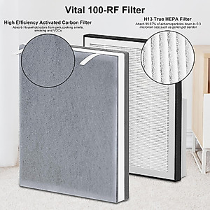 Vital100 Replacement Filter Compatible with LEVOIT Vital 100 Air Purifier, 3-in-1 H13 Ture HEPA and High-Efficiency Activated Carbon Filters, Part Number Vital 100-RF, 4 Pack.