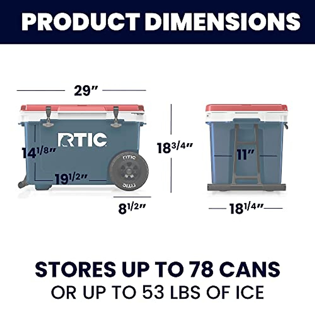 RTIC 52 Quart Ultra-Light Wheeled Hard Cooler Insulated Portable Ice Chest Box for Beach, Drink, Beverage, Camping, Picnic, Fishing, Boat, Barbecue, 30% Lighter Than Rotomolded Coolers, Patriot