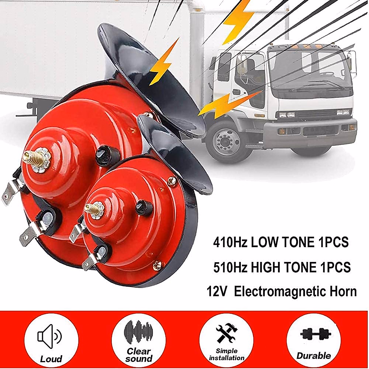 Super Loud Train Horn,1Pair 12V Waterproof Electric Snail Horn Car Horn for Trucks, Train, Boat,Cars, Motorcycle, Bikes & Boats… (Red)