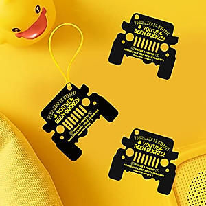 Fantasyon You've Been Ducked Card 50 Pack Duck Duck Tags Attach to Rubber Ducks Die Cut Black Jeep Car Design With Round Hole and Rubber Bands 3.5 x 2 Inch