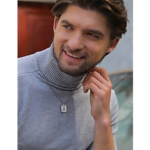 Airrty Initial Letter Pendant Necklace for Men Women Sterling Silver Plated Box Chain Necklace 20 Inches Initial Necklaces for Men (A)