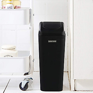 Readsky 3.5 Gallon Plastic Swing Lid Trash Can, Waste Bin with Swing Top, Black