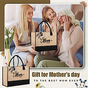 Cunno Mother's Day Mom Tote Bag 16.5 x 11.8 x 6.7 Inch Beach Bag Gifts for Mother Tote Bags for Mother Best Mom Ever Gifts Mom Bags (Jute)
