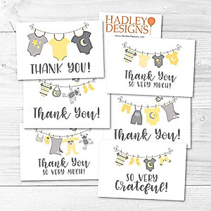 24 Clothesline Baby Shower Thank You Cards With Envelopes, Girl or Boy Sprinkle Thank-You Note, 4x6 Gratitude Card Gift For Guest Pack, Gender Neutral Reveal DIY So Grateful Varied Event Stationery