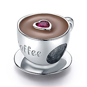 WOSTU Coffee Charms 925 Sterling Silver Hot Coffee Cups Bead Charms for Charms Bracelets for Gifts For Thanksgiving Christmas for Women