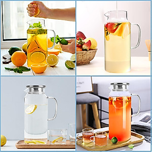 Yirilan Glass Pitcher, 2 Liter Water Pitcher with Lid and Spout, Large Pitchers for Drinks, Glass Water Carafe, Glass Jug, Beverage Pitcher