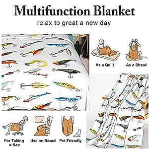 Fishing Bait Flannel Blanket Different Bash Fish Hooks Fishing Lures Hobby Pastime Hooks Throw Blankets for Kids Adults, Super Soft Lightweight Fluffy Sofa Office Fleece Plush Blanket 50"x40"