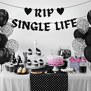 Pre-Strung RIP Single Life Banner - NO DIY - Black Glitter Bachelorette Bridal Party Banner - Pre-Strung Garland on 8 ft Strand - Black Till Death Do Us Party / Bride or Die Theme Bachelorette Party