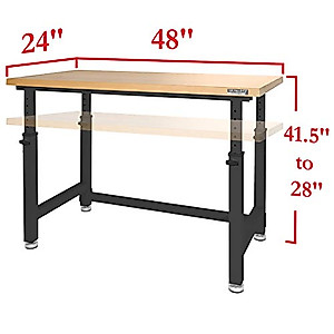 Seville Classics UltraHD Heavy Duty Height Adjustable Workbench Table w/ Solid Wood Top, 1000 lbs. Weight Capacity Workstation for Garage, Warehouse, Workshop, Satin Graphite, 48" W x 24" D Desktop