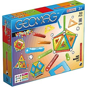 Geomag Magnetic Sticks and Balls Building Set, Magnet Toys for STEM, Creative, Educational Construction Play, Swiss-Made Innovation, Confetti 50 Piece Age 3+, Light Blue, Orange, Green, Red, Yellow