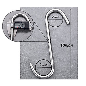 HONSHEN 12mm Heavy Duty Meat Hooks,10 inch Stainless Steel S-Hooks Meat Processing Butcher Hook, Pack of 4