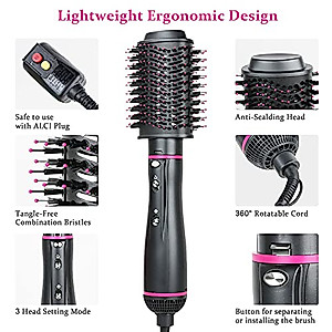Hot Air Brush, 4 in 1 One Step Professional Hair Dryer Brush for Curling Drying Straightening Combing, [Ceramic Coating][Negative Ion] Volumizer Hair Dryer Brush