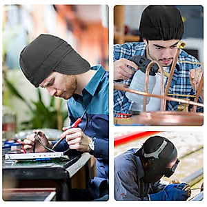 Janmercy 2pcs Welding Caps for Men Flame Resistant Cotton Welding Hat Welder Caps Mesh Inside Liner Elastic Low Crown (Black Gray)