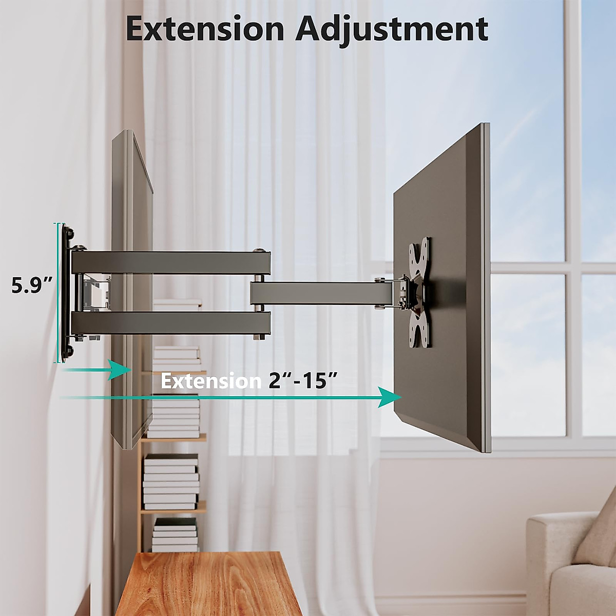 WALI TV Wall Mount Articulating LCD Monitor Full Motion 15 inch Extension Arm Tilt Swivel for Most 13 to 32 inch LED TV Flat Panel Screen with VESA up to 100x100mm (1330LM), Black