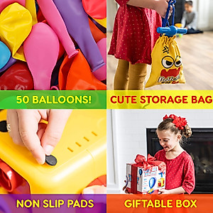 KIDDEO Balloon Launcher Toy Set. 71pcs - Monster Face Pump, 50 Balloons, Rocket Launcher Pad, 12 STEM Toys, incl 4 Balloon Powered Car Toys, 2 Spaceship Toy, 2 Astronaut Figure and More. For Kids 3+