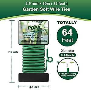 PQPB Garden Twist Ties Soft Reusable Rubber Wire Green Heavy Duty Plant Support Twine for Gardening,Office,Home (2PCS X 32.8feet, Total 65.8feet),Green ,Rubber Plant Ties Green 65.6ft(PQ10)