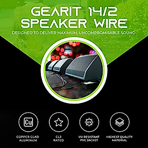 GearIT 14/2 Speaker Wire (100 Feet) 14 Gauge (Copper Clad Aluminum) - Outdoor Direct Burial in Ground/in Wall / CL3 CL2 Rated / 2 Conductors - CCA, Black 100ft