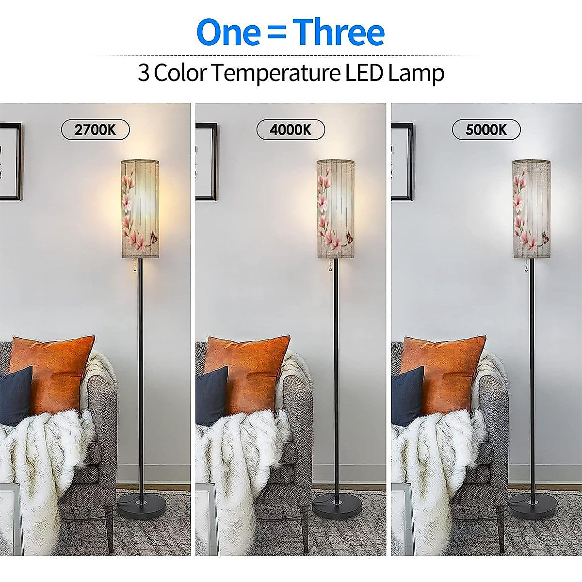 RZNTJHUINA Modern Standing Lamps Nature Spring Beautiful Branches Minimalist Floor Lamp Metal Pole Lamp with Linen Lampshade for Bedroom Living Room Office Nursery Reading Foot Switch Boho Decor