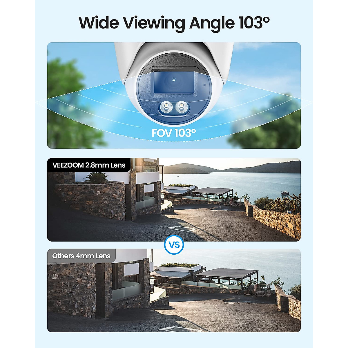 Veezoom PoE Camera - IP Security Camera for Full-Color Night Vision Dome Surveillance Cameras Outdoor with AI Detection, 5MP 100Ft IR Night Vision, Support SD Card (Adapter not Included)-WS-N151HZ