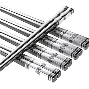 SFOPORD 5-Pairs Metal Chopsticks - Reusable Chopsticks set, 316 Stainless Steel Chopsticks Dishwasher-safe, Square Lightweight Chopsticks Easy to Use and Clean - Gift Set