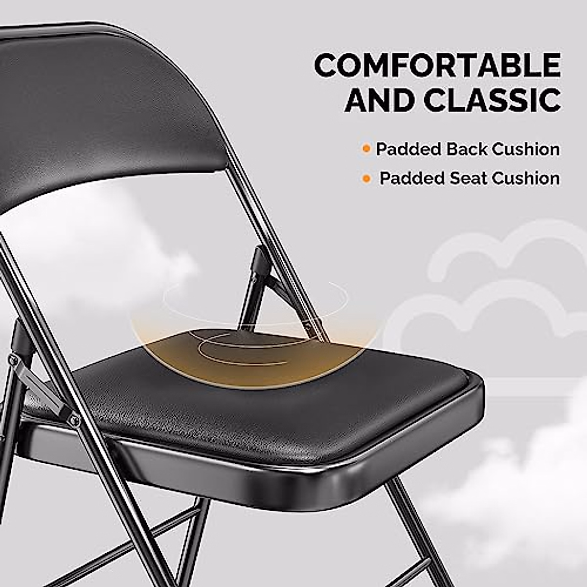 VINGLI 4 Pack Folding Chairs with Padded Seats, Metal Frame with Pu Leather Seat & Back, Capacity 350 lbs, Set of 4, Black