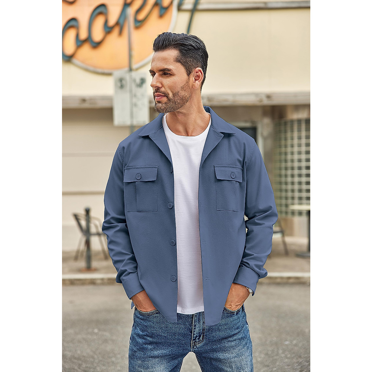 COOFANDY Trucker Jackets for Men Casual Lightweight Overshirt Button Down Shirt Jacket with Pockets