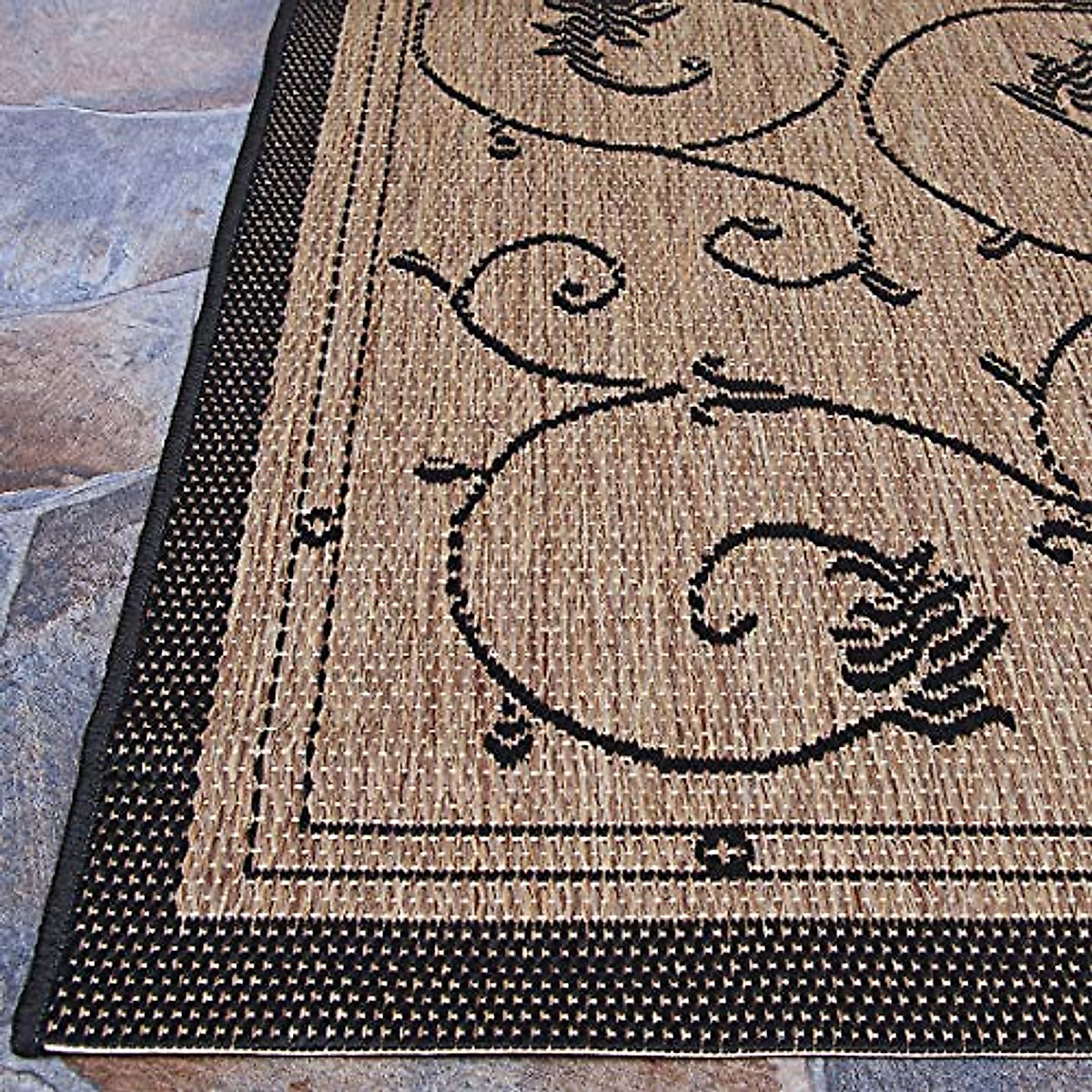 Couristan Recife Veranda 5-Feet 3-Inch by 7-Feet 6-Inch Rug, Cocoa and Black