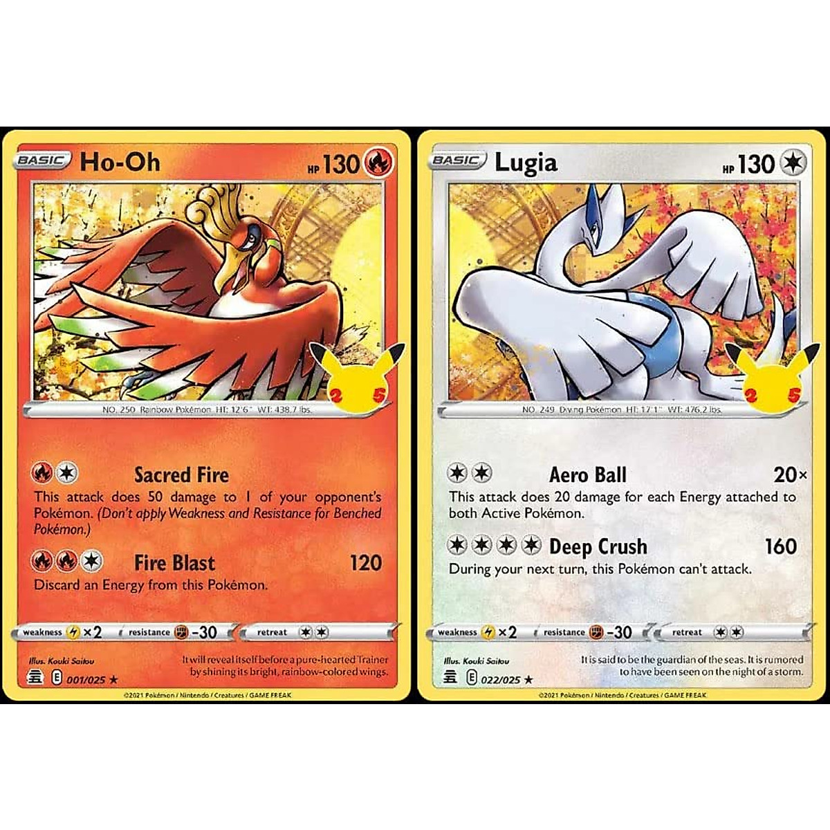 Lugia & Ho-oh - Pokemon Celebration Card Lot - Legendary Holo Foil - 022/025 & 001/027