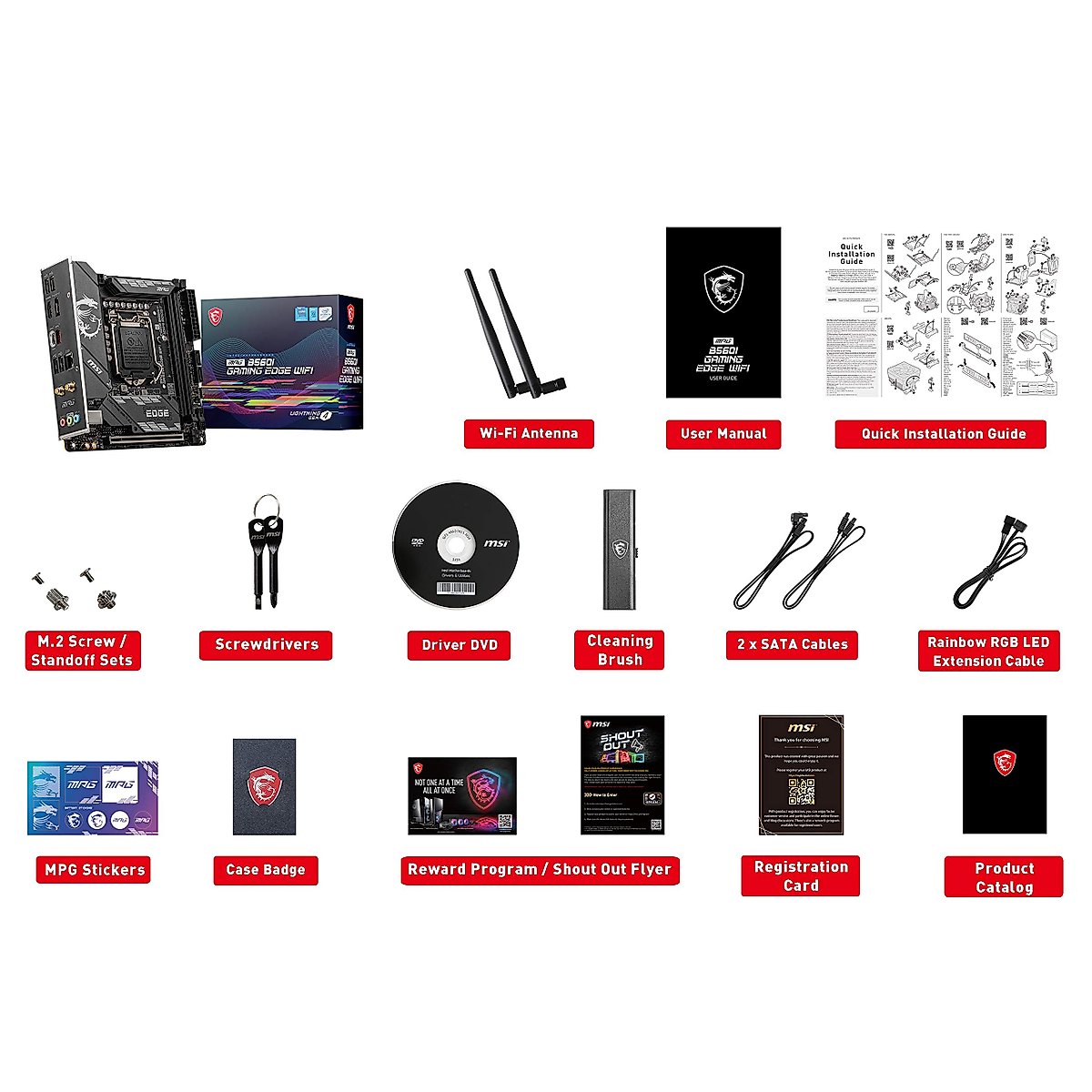 MSI MPG B560I Gaming Edge WiFi Gaming Motherboard (m-ITX, 11th/10th Gen Intel Core, LGA 1200 Socket, DDR4, CFX, M.2 Slots, USB 3.2 Gen 2, 2.5G LAN, DP/HDMI, Wi-Fi 6E)