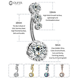 OUFER 316L Surgical Steel Belly Button Rings Clear CZ Navel Rings Belly Rings Belly Piercing