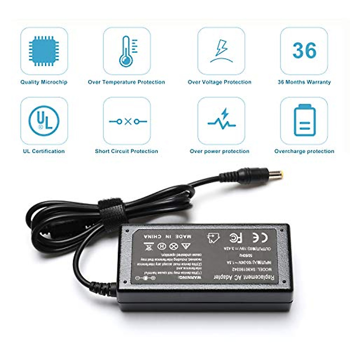 65W Laptop AC Adapter for Acer-Aspire E15 ES1 E1 E5; E1-571 E5-575G E1-510P E1-521 E3-111 E5-511P E5-521 E5-522 E5-551 E5-571 E5-573G ES1-111M ES1-411 ES1-511 ES1-521 ES1-531 E1-572-6870