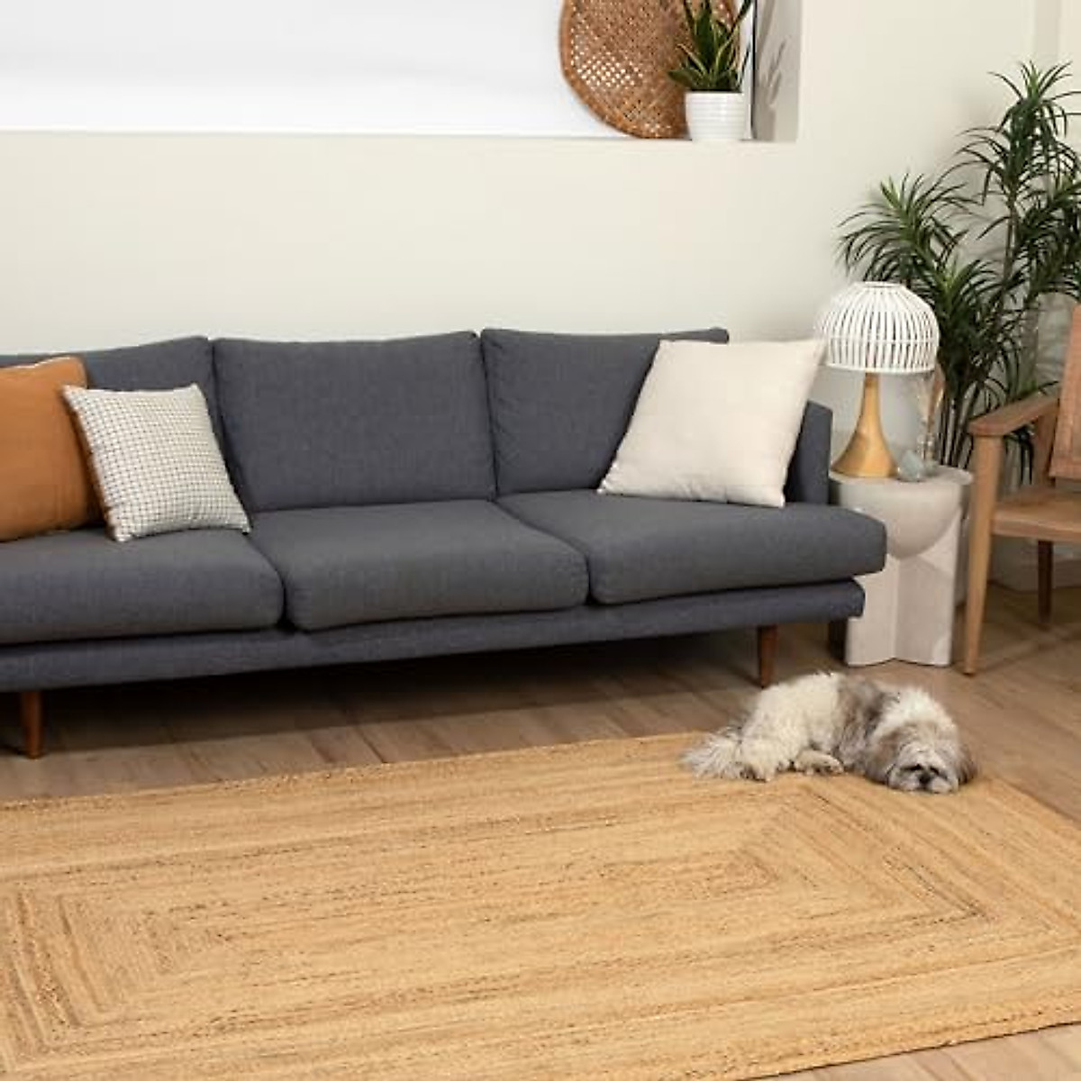 Homespice George Natural Jute Rug 4x6', Beautifully Hand Braided Farmhouse Rug in Rustic Burlap Style, Reversible, and Durable Braided Rug