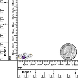 Gem Stone King 925 Silver and 10K Yellow Gold White Moissanite and Purple Amethyst and White Moissanite 2-Stone Crossover Ring For Women (1.00 Cttw, Size 8)