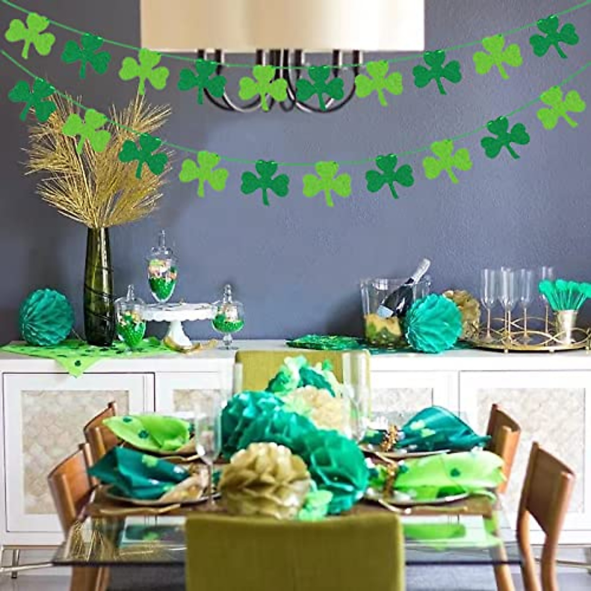 Shamrock Clover Felt Banner Garland Pack of 5, St Patricks Day Decorations-Assembled-Irish Lucky Day saint patricks day decor