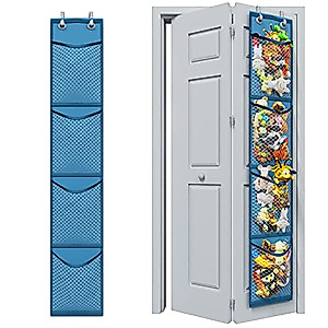 Storage for Stuffed Animals - 12 Inch wide Slim Over Door Organizer for Stuffies, Bi-Fold Door closet, Baby Accessories, Toy Plush Storage / Easy Instal with Breathable Hanging Storage Pockets BLUE