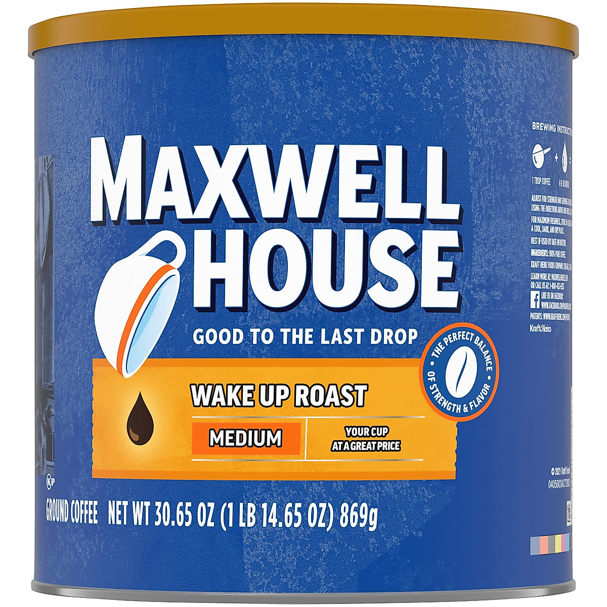 Maxwell House Wake Up Roast Medium Roast Ground Coffee (30.65 oz Canister)