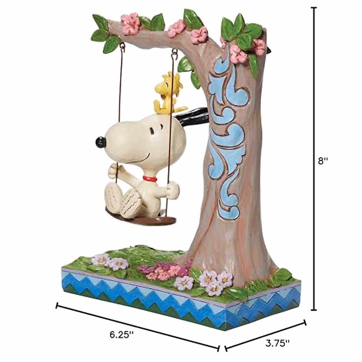 Enesco Jim Shore Peanuts Snoopy and Woodstock on Swing 8 Inch Tall Figurine 6011961, Multicolor
